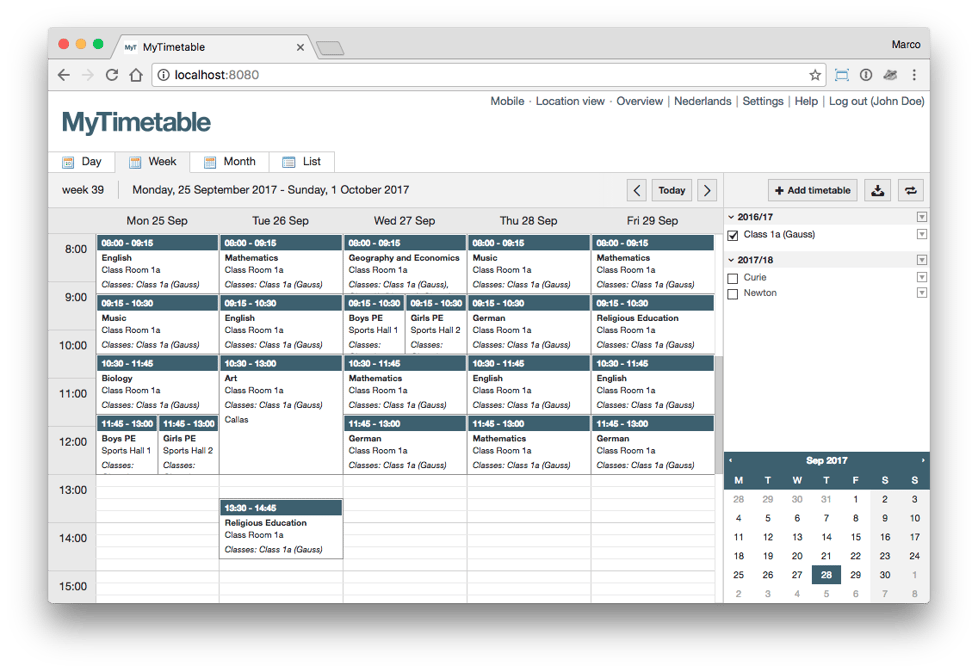 MyTimetable adds support for Untis timetables
