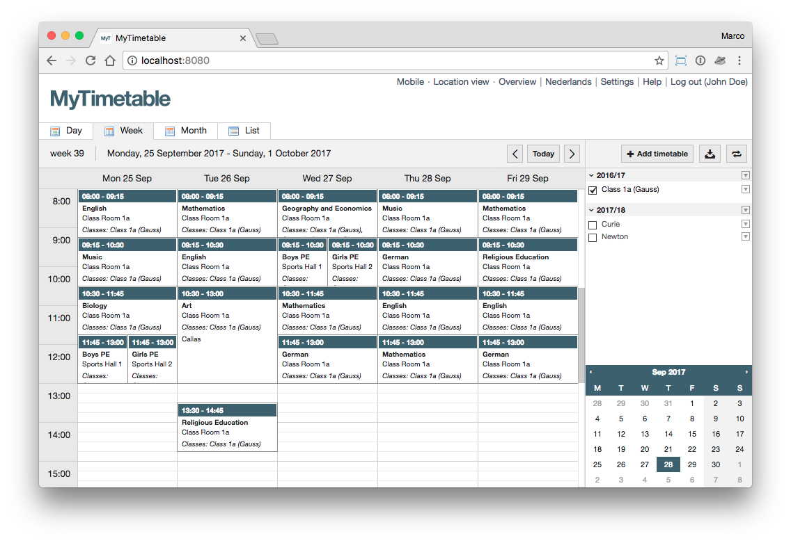 MyTimetable adds support for Untis timetables